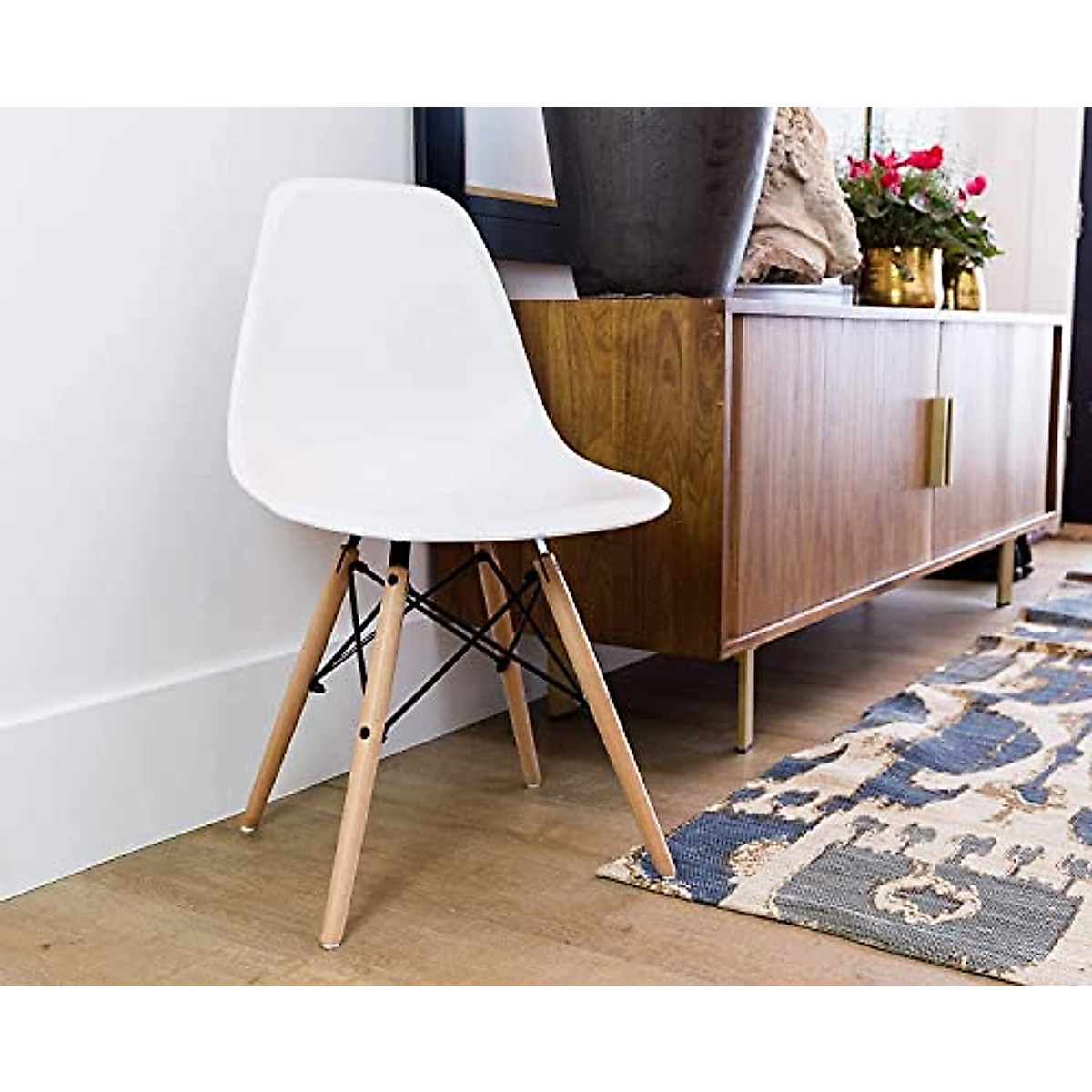 UrbanMod Mid Century Style Easy Assemble’ Modern DSW ErgoFlex ABS Plastic and ‘One Wipe Wonder’ Comfortable White Dining Chairs Meets 5-Star, Set of 2 (Natural)