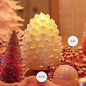 Luminara Pinecone Flameless Candle White Swan Glitter and Snow Finish Pine Cone Figural, Real Wax Unscented LED Candles, Battery Operated with Timer, Holiday Decoration (4.7" x 6")