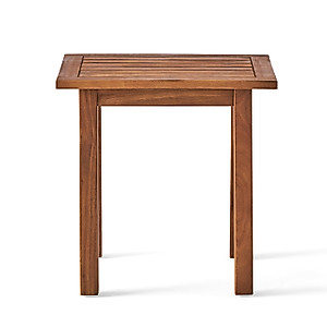 Christopher Knight Home Perla Outdoor 2 Seater Acacia Wood Bistro Set with Cushions, 28.25 "W x 28 "D x 32.75 "H, Teak + Blue