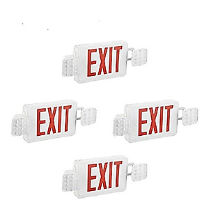 SPECTSUN 4 Pack LED Sign Emergency Light, Red Exit Sign Light with Battery Backup, Exit Light with Emergency Light/Photoluminescent Exit Sign/