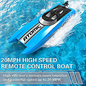 VOLANTEXRC Remote Control Boats for Pools and Lakes 20+MPH AtomicXS High Speed RC Boat for Kids or Adults Toy Boat Gifts with 2 Batteries & Reverse Function (795-5 Blue)