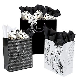 Tissue Paper Printed Designs and Matching Solid Tissue for Coordinating Gift Wrapping 24 Sheets 20" X 30" (Music Black)