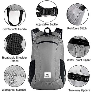MasterTool Hiking Daypack, Water Resistant Lightweight Packable Foldable Backpack for Travel Camping Outdoor, Black, (291-2243-06), 20L