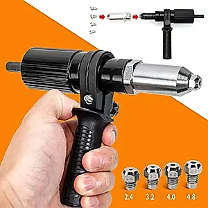 METAWELL Professional Portable Rivet Gun Adapter Kit with Electric Rivet Nut Gun Adaptor Insert Cordless Power Drill Tool Kit- 4 Pcs Different Matching,Drill Adapter with Handle and Wrench