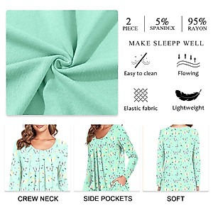 TAOHUADAO Women's Fall Pajamas Set with Pockets Soft Pants with Long Sleeve Top Ladies Sleepwear Plus Size Pjs Loungewear L, Mint Green