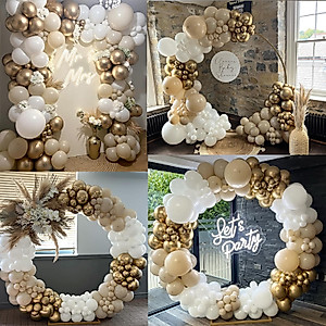 White Sand Gold Balloons Garland Arch Kit,160PCS White Nude Balloons with Metallic Chrome Gold Latex Balloons for Boho Wedding Baby Bridal Shower Engagement Anniversary Birthday Decorations Backdrop
