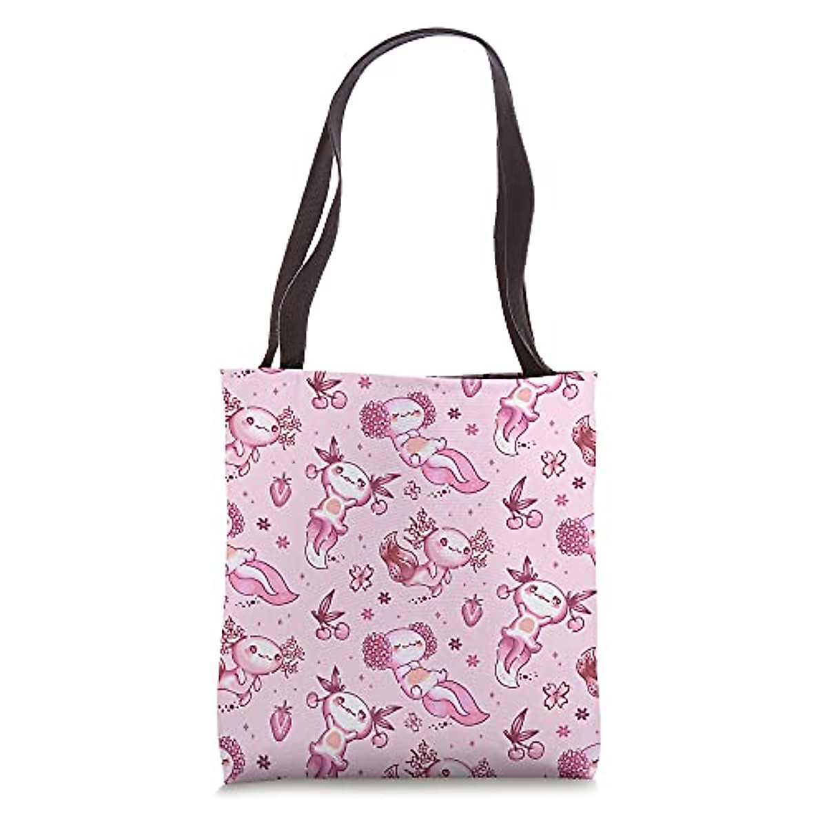 Cute Kawaii Axolotl Pattern l Axolotl Strawberries Cherries Tote Bag