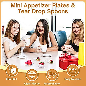 Rozer Mini Appetizer Plates and Tear Drop Spoons for Weddings Party 2.5 x 2.5 Inches 4 x 2 x 0.5 Inches Plastic Mini Dessert Plates Disposable Appetizer Spoons (200 Pieces)