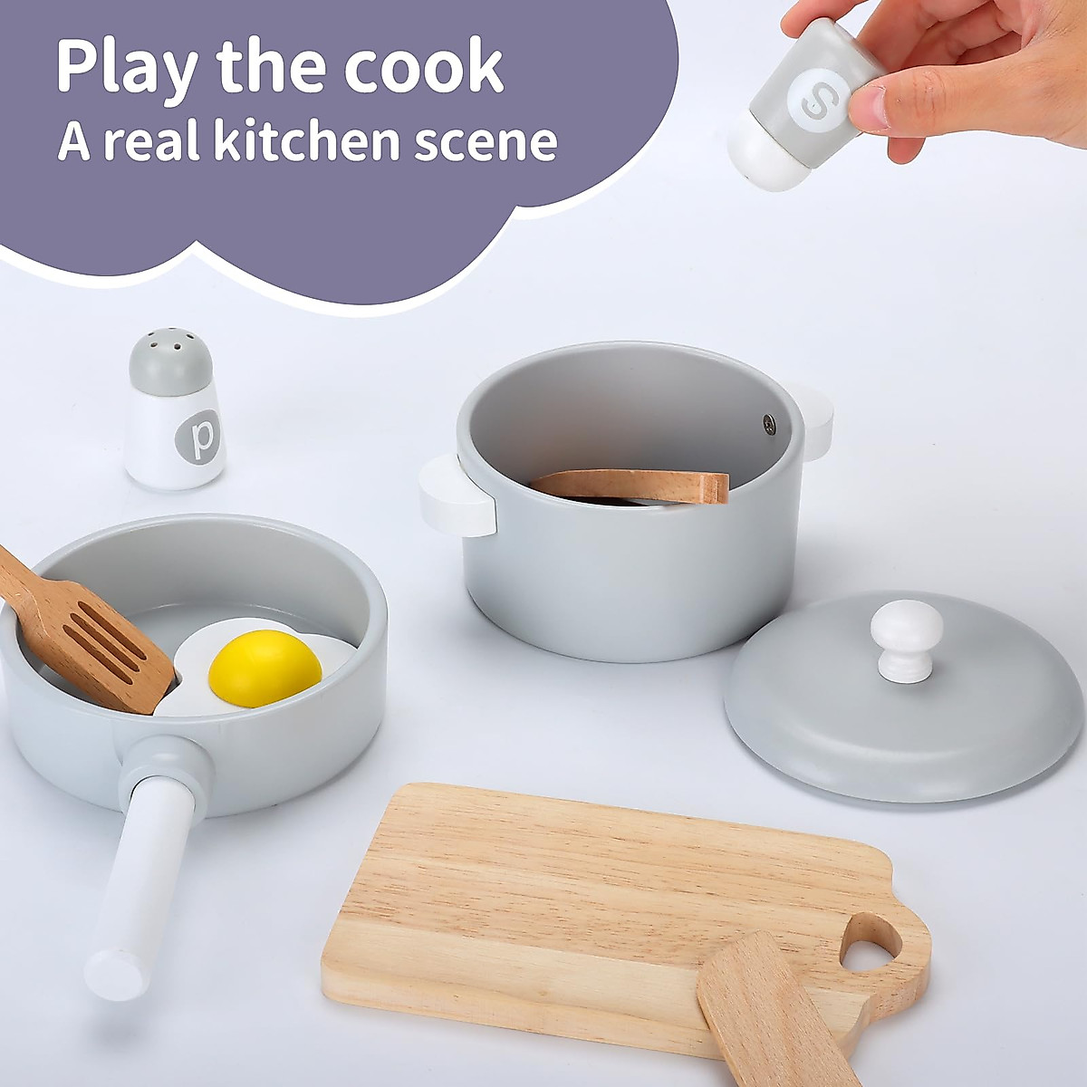 Wooden Kitchen Sets for Kids Montessori Kitchen Play Food Sets for 3 4 5+ Years Old Kitchen Tableware Wodden Set for Toddlers Play Food Sets for Kids Boys Girls Gifts