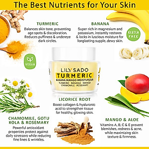 LILY SADO Turmeric Banana Mango Face Moisturizer - Luscious Creamy Nutrient-Rich Natural Daily Facial Cream w Chamomile & Rosemary - Vegan Anti-Aging Lotion For Wrinkles & Fine Lines
