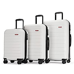 GinzaTravel 3-Piece ABS Luggage Set with TSA Locks, Expandable, and Friction-Resistant in white - Includes 20", 24" & 28" Spinner Suitcases