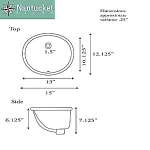 Nantucket Sinks UM-13x10-W 13-Inch by 10-Inch Oval Ceramic Undermount Vanity Sink, White