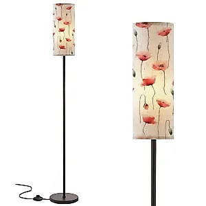 Boho Vintage Standing Lamps Watercolor red Hand white Botanical Farmhouse Minimalist Floor Lamp Metal Pole Lamp with Linen Lampshade for Bedroom Living Room Office Nursery Reading Foot Switch