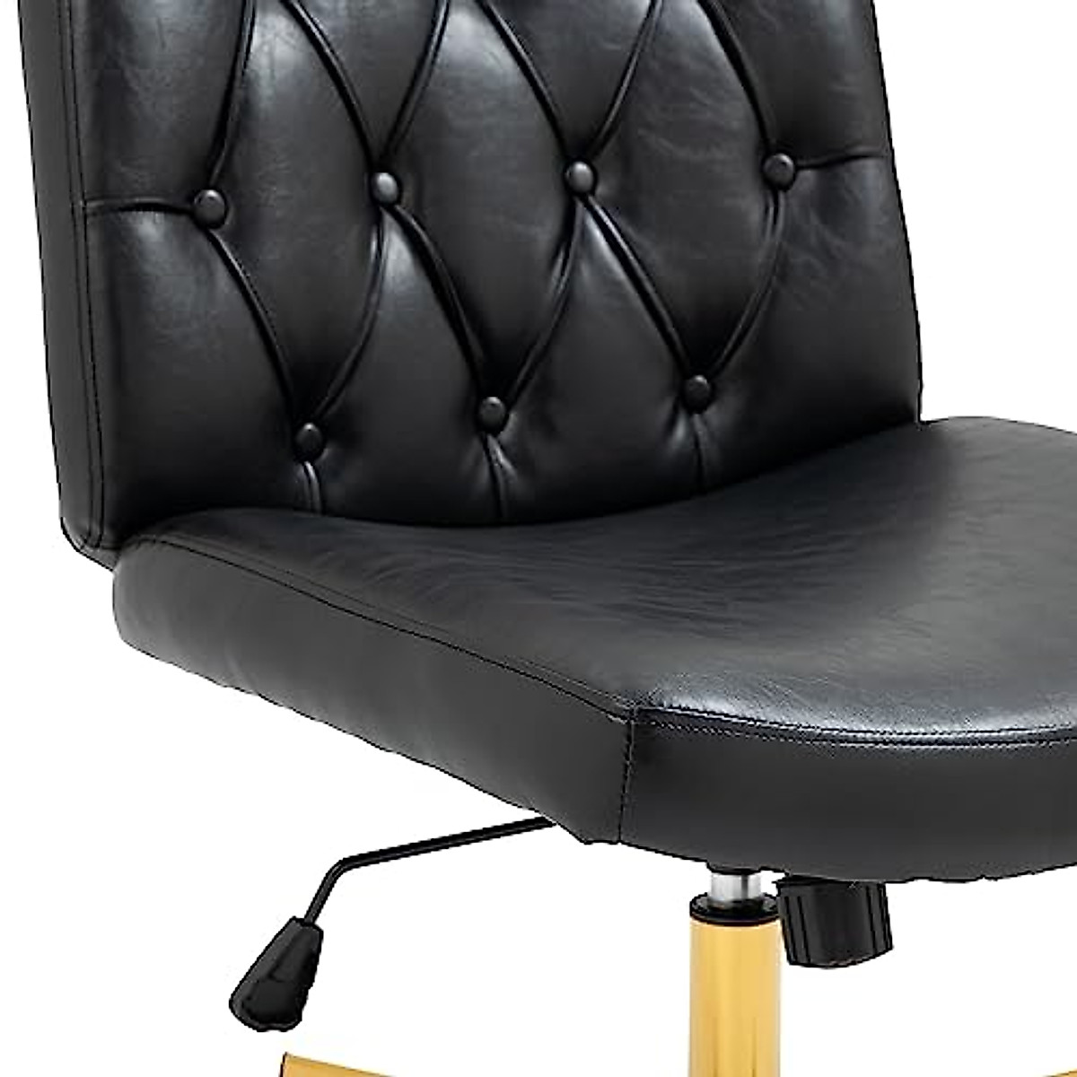 VanTook Home Office Swivel Desk Chair, Modern PU Vanity Chair, Height Adjustable Armless Computer Executive Chair Task Chair with Gold Base for Living Room, Makeup, Studying, Black