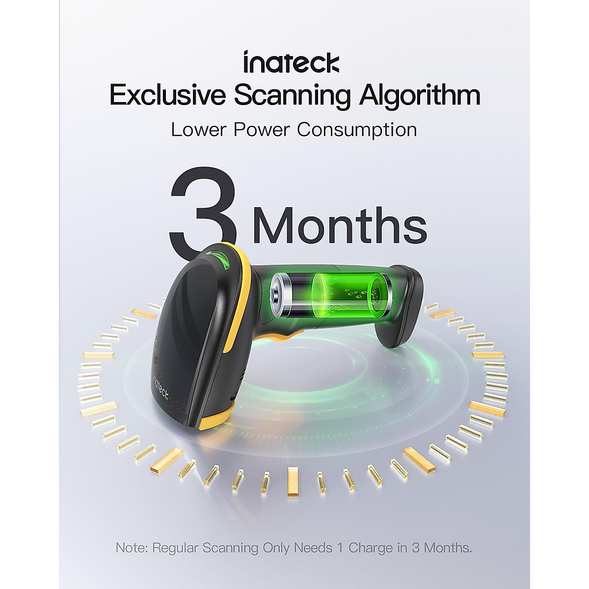 Inateck Wireless Barcode Scanner, Bluetooth Bar Code Scanner, 1D USB Barcode Reader Handheld, 1 Charge 3 Months, Scanner Barcode with APP and SDK