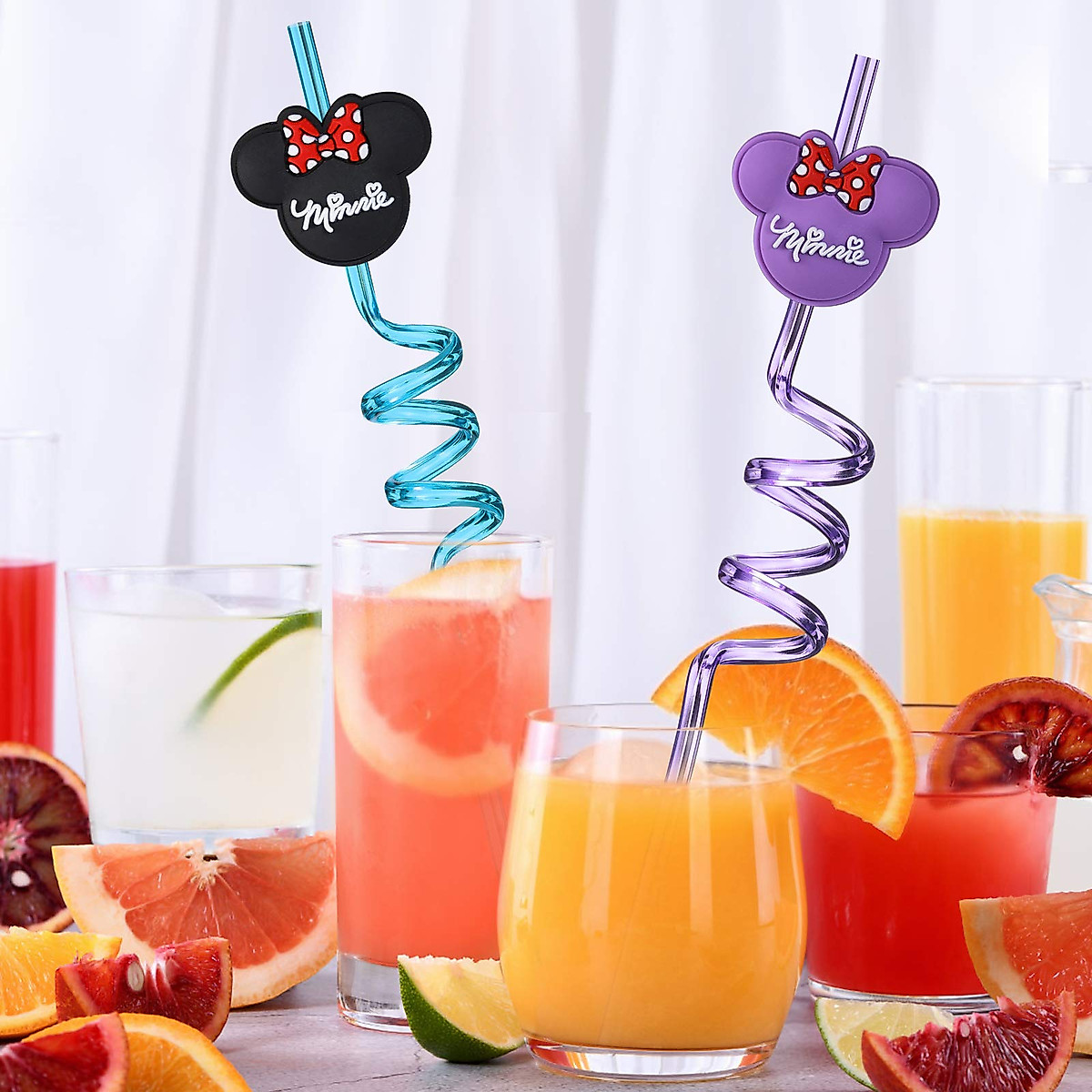 25 Mouse Ear Straws with 2 Cleaning Brush 5 Designs Great for Minnie Theme Birthday as Party Favors and Party Supplies