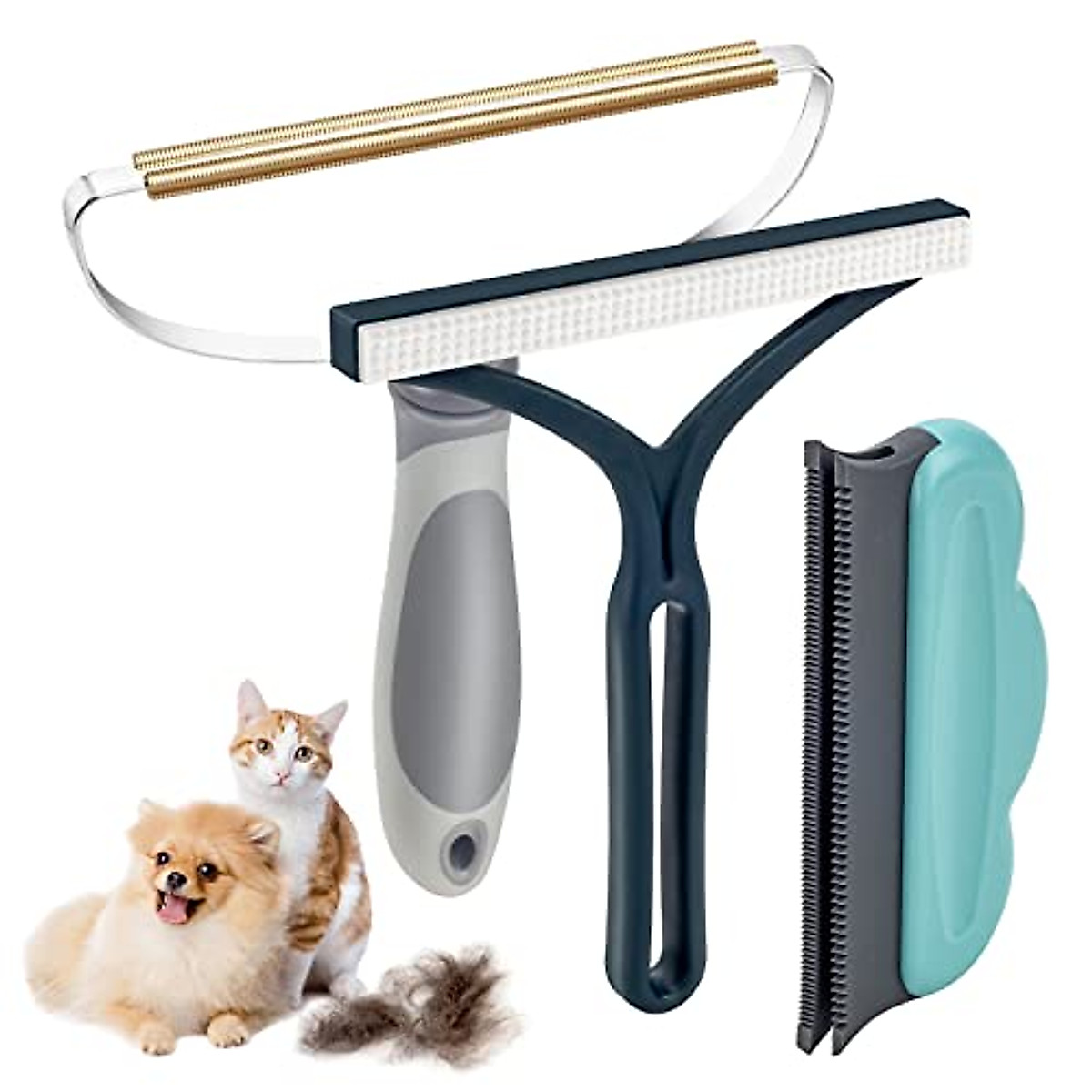 Eyyao Dog Hair Remover for Couch, 3PK Portable Dog Cat Hair Remover, Reusable Pet Hair Remover Carpet Scraper and Brush for Rug, Carpet, Blanket, Clothes, Car Mat, Pet Tower