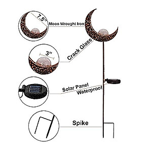 HDNICEZM Garden Solar Light Outdoor Decorative, Moon Crackle Glass Globe Stake Metal Lights，Waterproof Warm White LED for Pathway, Lawn, Patio, Yard