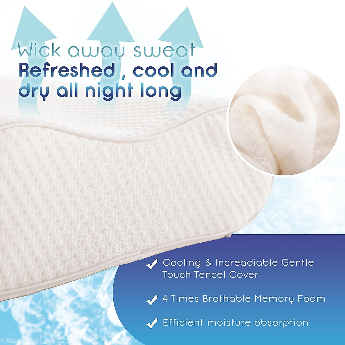 ZEO-SLEEP Memory Foam Pillow, Neck Contour Cervical Orthopedic Cooling Pillow for Sleeping Side Back Stomach Sleeper, Ergonomic Bed Pillow for Neck Pain - Ivory - Standard (2-Pack)