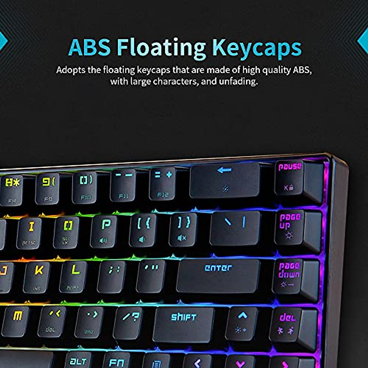 Wscoficey Gaming Office Keyboard RGB Backlight, Portable 68 Keys Ergonomic Design Metal Panel, Blue Switch Floating Key-caps for Windows PC Laptop Desktop