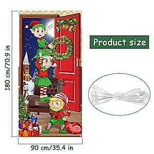 Christmas Door Cover, Funny Elves Door Backdrop Fabric Santa Backdrop Christmas Background Banner Xmas Door Hanging Covers Photo Booth Props for Christmas Party Decorations, 70.9 x 35.4 Inch