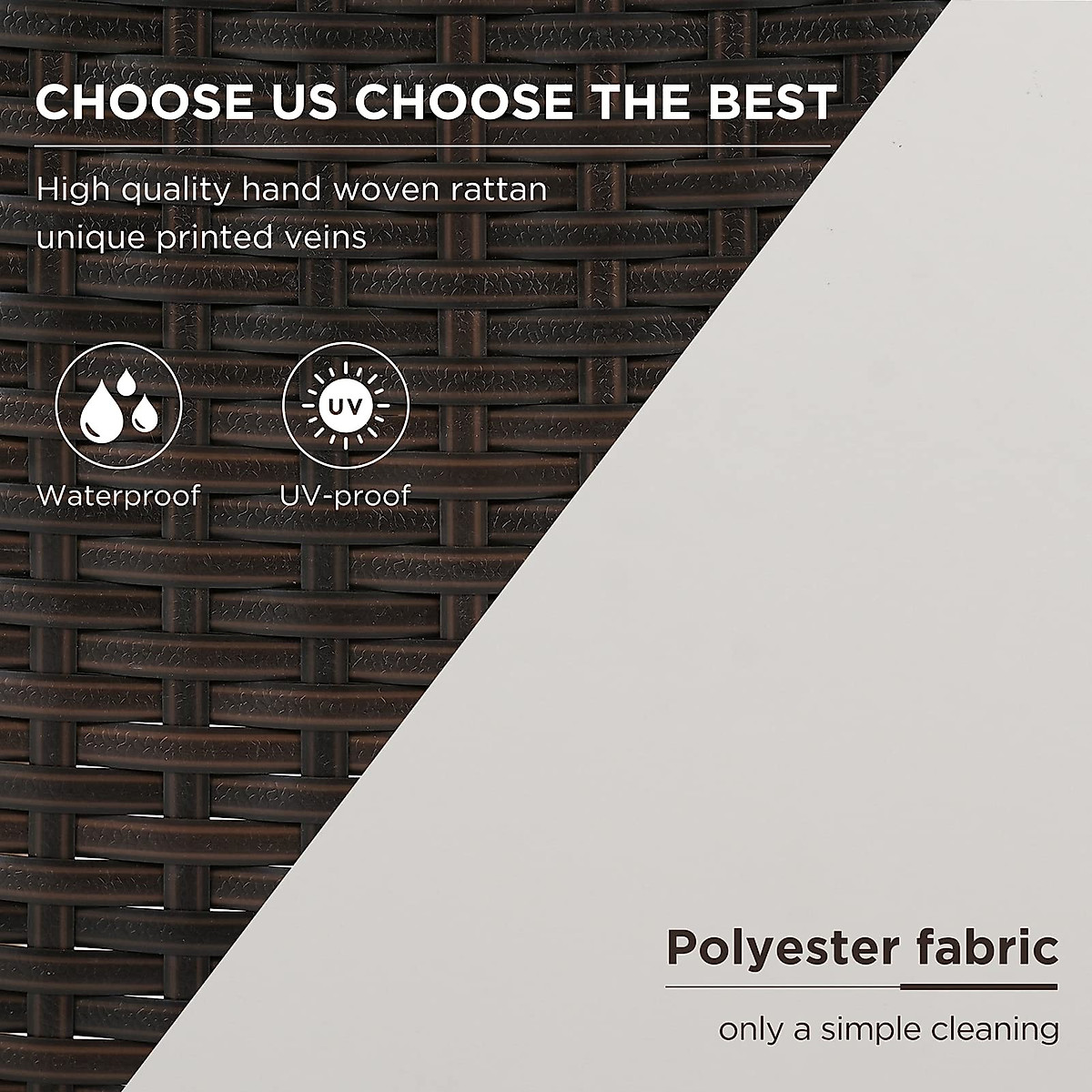 4-Piece Outdoor Patio Furniture Set, Sofa Garden Conversation Bistro Sets PE Rattan Wicker Sofa Set with Cushion, Wood Table and Legs, for Lawn, Porch, Poolside, Backyard, Brown and Beige