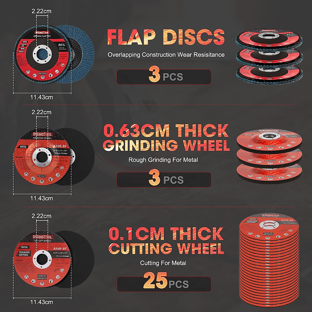 KingTool 31pcs Grinding & Cutting Wheels 4 1/2 inch Grinder Disc Set - 25pcs Cutting Wheel, 3pcs 4 1/2 Grinding Wheels, 3pcs Flap Discs with 7/8" Arbor for Angle Grinder Steel and Stainless