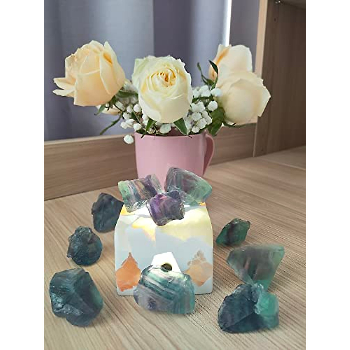 1 lb Rough Crystals Bulk Raw Rainbow Fluorite Healing Stones for Tumbling, Wire Wrapping, Wicca Reiki,Meditation