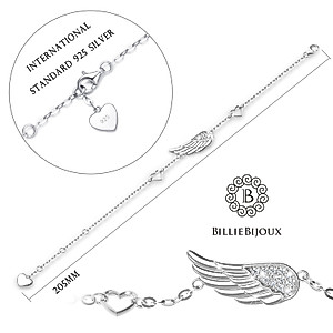Billie Bijoux 925 Sterling Silver Women Angel Wing Adjustable Chain Bracelet Diamond White Gold Plated Bracelet Women Gift for Women Valentine's Day (Style 1)