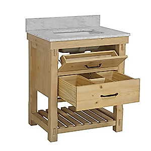 Birmingham 30-inch Bathroom Vanity (Carrara/Driftwood): Includes Driftwood Cabinet with Authentic Italian Carrara Marble Countertop and White Ceramic Sink