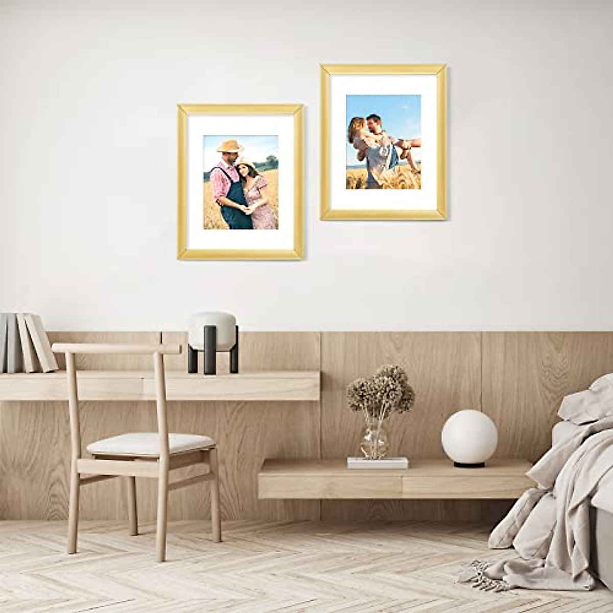 KSROECUD 11 x 14 Picture Frame Set of 2 with High Definition Plexiglass, 11x14 Picture Frame with mat for 8x10 for Wall Mounting, Gold