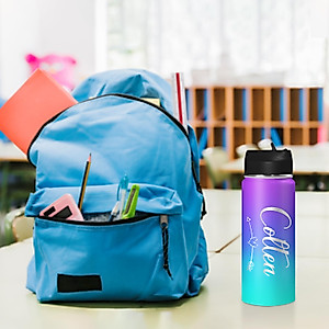 Purefly Personalized Water Bottles for Kids for School With Name or Text Custom Insulated Stainless Steel Sports Water Bottle with Straw and Handle for Girls and Boys Straw Lid Back to School Gift