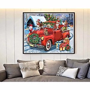 Yonmlenm Christmas Red Truck Diamond Painting Kits-DIY Santa Claus Express Full Circle Diamond Dot Diamond Art Kits, Suitable for Gift Home Wall Decoration (12X16Inch)
