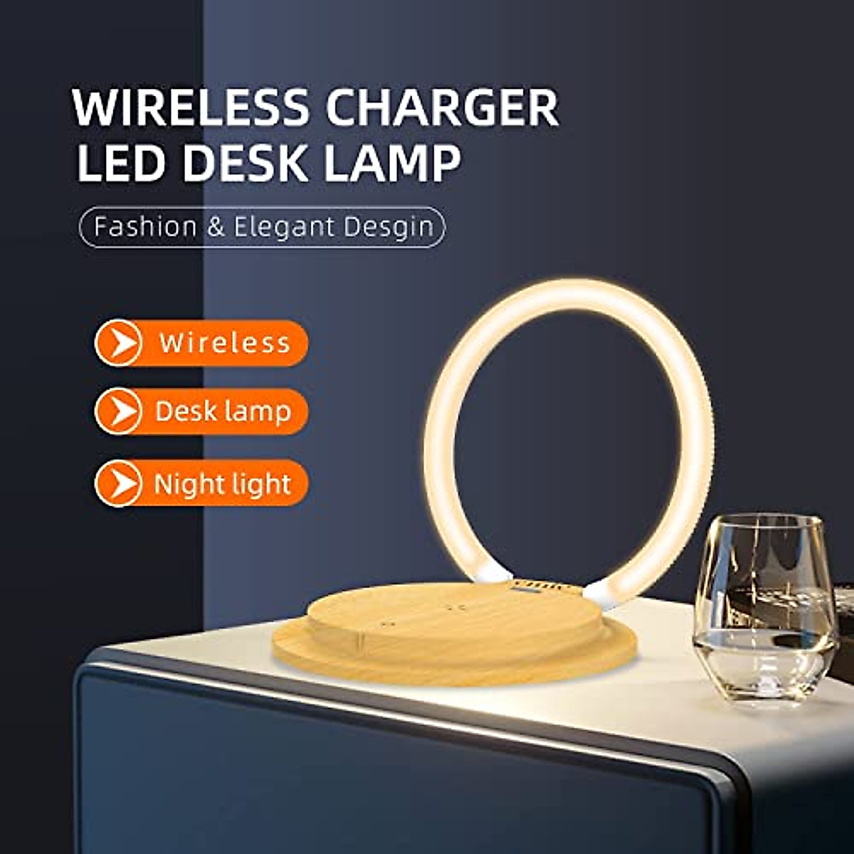 emie Wireless Charger Pad with Lamp, Fast Max 15W Wireless Charging Solution for Qi Enabled/iPhone/Galaxy, LED Touch Table Lamp for Bedside Nightstand Desk and Bedroom Dorm Home Office Decor