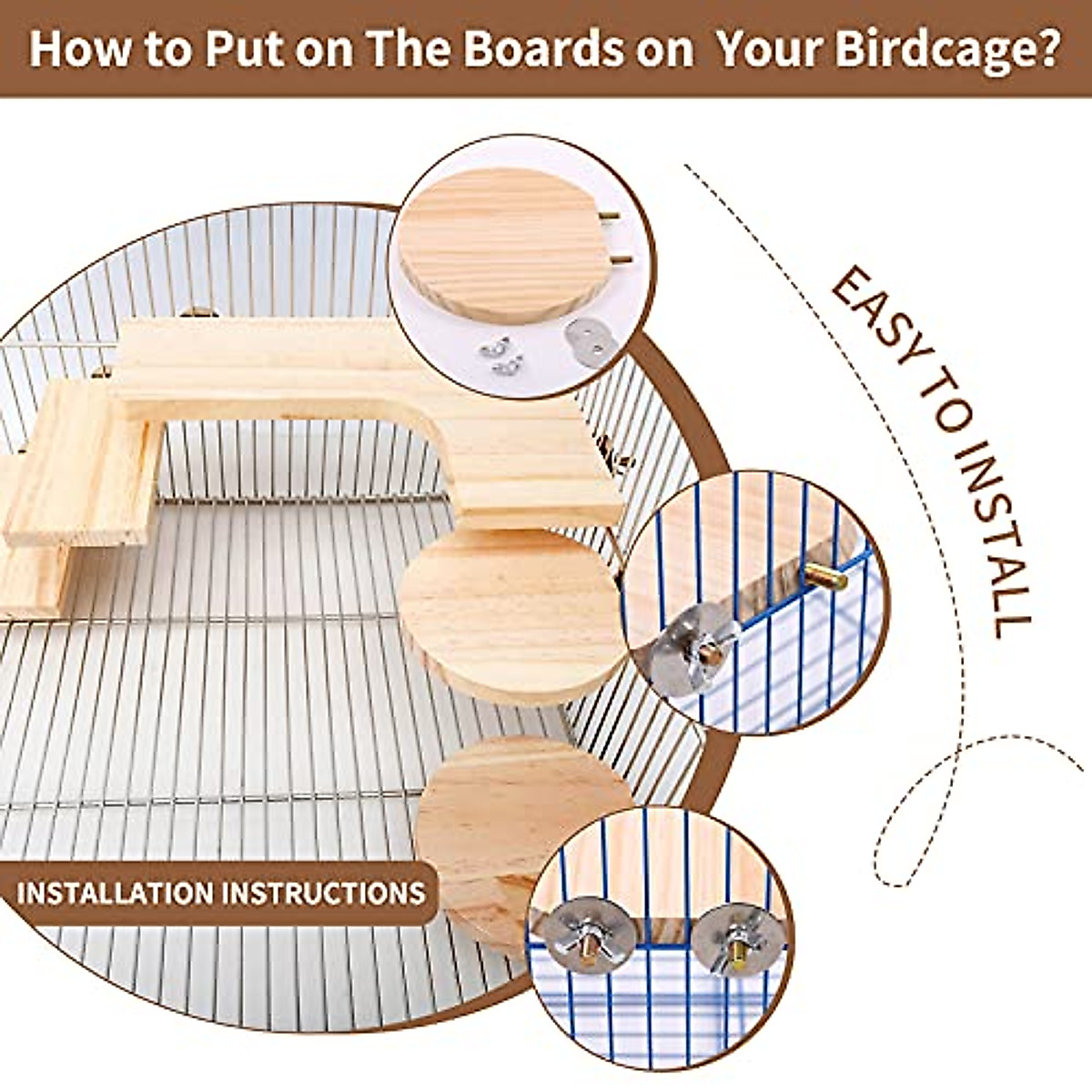 ROZKITCH 5 PCS Hamster Platform, Squirrel Gerbil Chinchilla Dwarf L-Shaped Pedal Natural Wood Activity Playground, Parrot Round Standing Board*2, Bird Perch Cage Toy*2, Play Gym Tray Cage Accessories