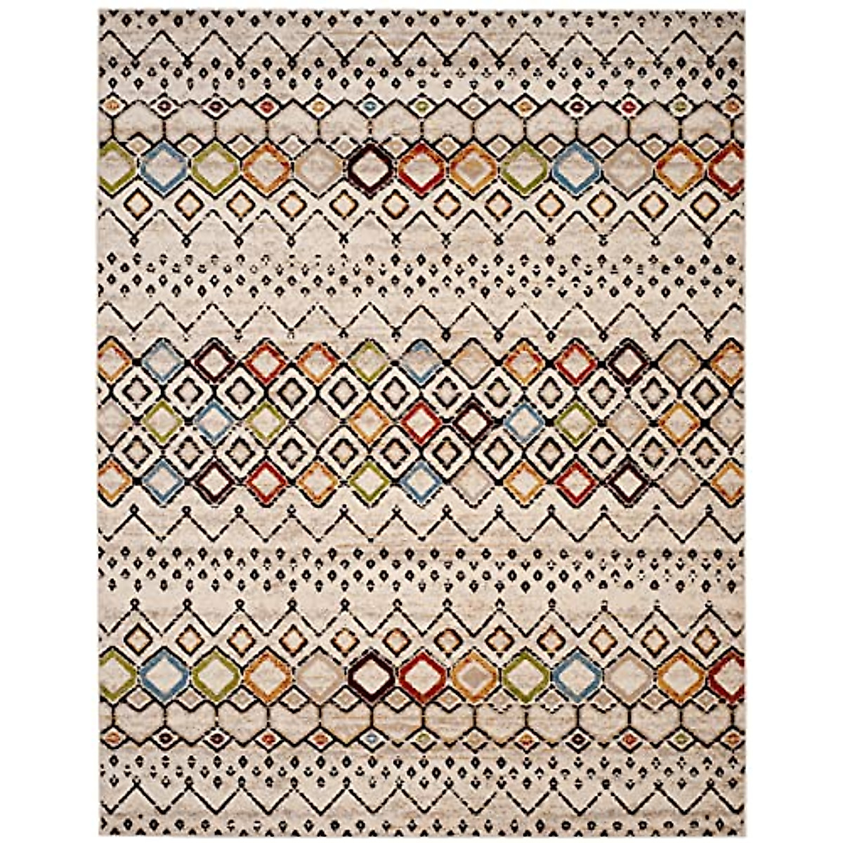 SAFAVIEH Amsterdam Collection 8' x 10' Ivory/Multi AMS108K Moroccan Boho Non-Shedding Living Room Bedroom Dining Home Office Area Rug