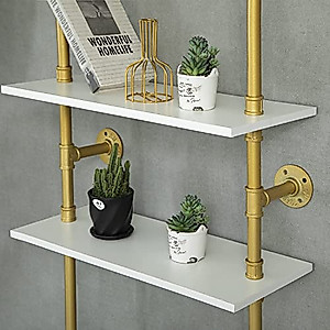ZIOTHUM 6 Tier Gold Bookshelf, White and Gold Shelves, Modern Shelves Shelf Bookcase Metal Mid Century Open Industrial Wall Mount Accents Decor Retail Shelving Vertical for Living Room