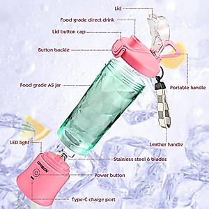 Portable Blender, Personal Size Blender for Shakes and Smoothies with 6 Blades Mini Blender 20 Oz for Kitchen,Home,Travel (pink)