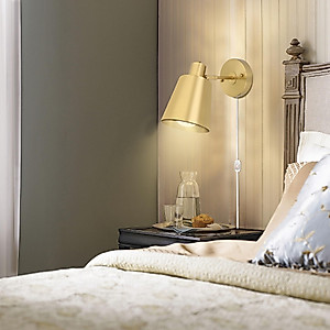 TISLYCO Plug in Wall Sconces Set of Two, Dimmable Wall Sconces with Plug in Cord Adjustable Angle Wall Lights with Dimmer Rotary Switch, Brass Wall Mounted Light Wall Lamp for Bedroom Bedside Desk