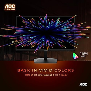 AOC 24G15N 24 inch Gaming Monitor, Full HD 1920x1080, 180Hz 1ms, 1x HDMI 2.0, 1x Display Port, AMD FreeSync, 3-Sided Frameless, HDR Ready, Console Gaming Ready, 3-Year Zero-Bright-Dot