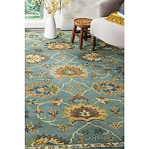SAFAVIEH Heritage Collection Area Rug - 8' x 10', Light Blue, Handmade Traditional Oriental Wool, Ideal for High Traffic Areas in Living Room, Bedroom (HG651A)