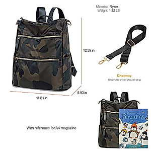 AO ALI VICTORY Women Nylon Backpack Purse Convertible Handbags and Shoulder Bag School Bookbags Anti Theft Travel Purses Casual Daypack (B-Camo Green)
