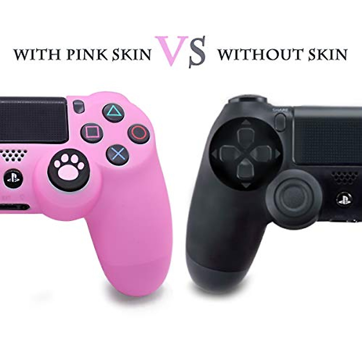 Sofunii 2pcs Skin for PS4 Controller, Anti-Slip Silicone Cover Shell Case with 8 Thumb Grip Caps, Compatible with PlaySation 4 Slim/Pro Controller DualShock 4 Wireless/Wired Gamepad (Pink)