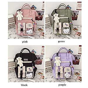 Kawaii Backpack with Kawaii Pin and Accessories Backpack Cute Aesthetic Backpack Cute Kawaii Backpack for School (Green)