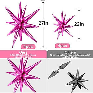 Cadeya 8 Pcs Star Balloons, Huge Hot Pink Explosion Star Aluminum Foil Balloons for Birthday, Baby Shower, Wedding, Bachelorette Party, Pink Party Decorations Supplie