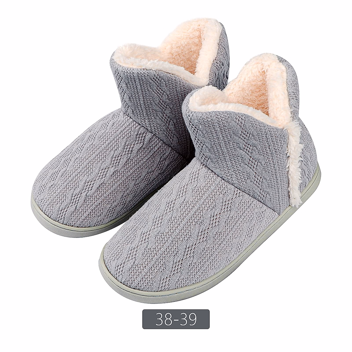 OhMill Flat Heel Slipper Boots Women Slippers Comfort Knit Boots Winter Warm Outdoor Indoor Full Wrap High-Top Shoes (7-8, Grey)