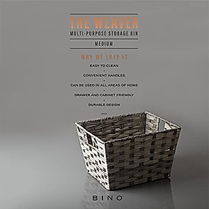 BINO 2 Pack Woven Resin Basket Organizer - Shelf Organizer with Built-in Carry Handles, Medium - Light Grey