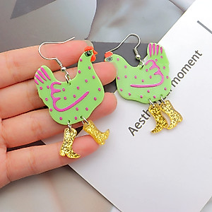 Acrylic Boot Chicken Earrings,Colorful Funny Boots Chicken Dangle Drop Earrings,Cock Dangle Hen Chicken Earrings For Women Farm Design Jewerly Gift (yellow)