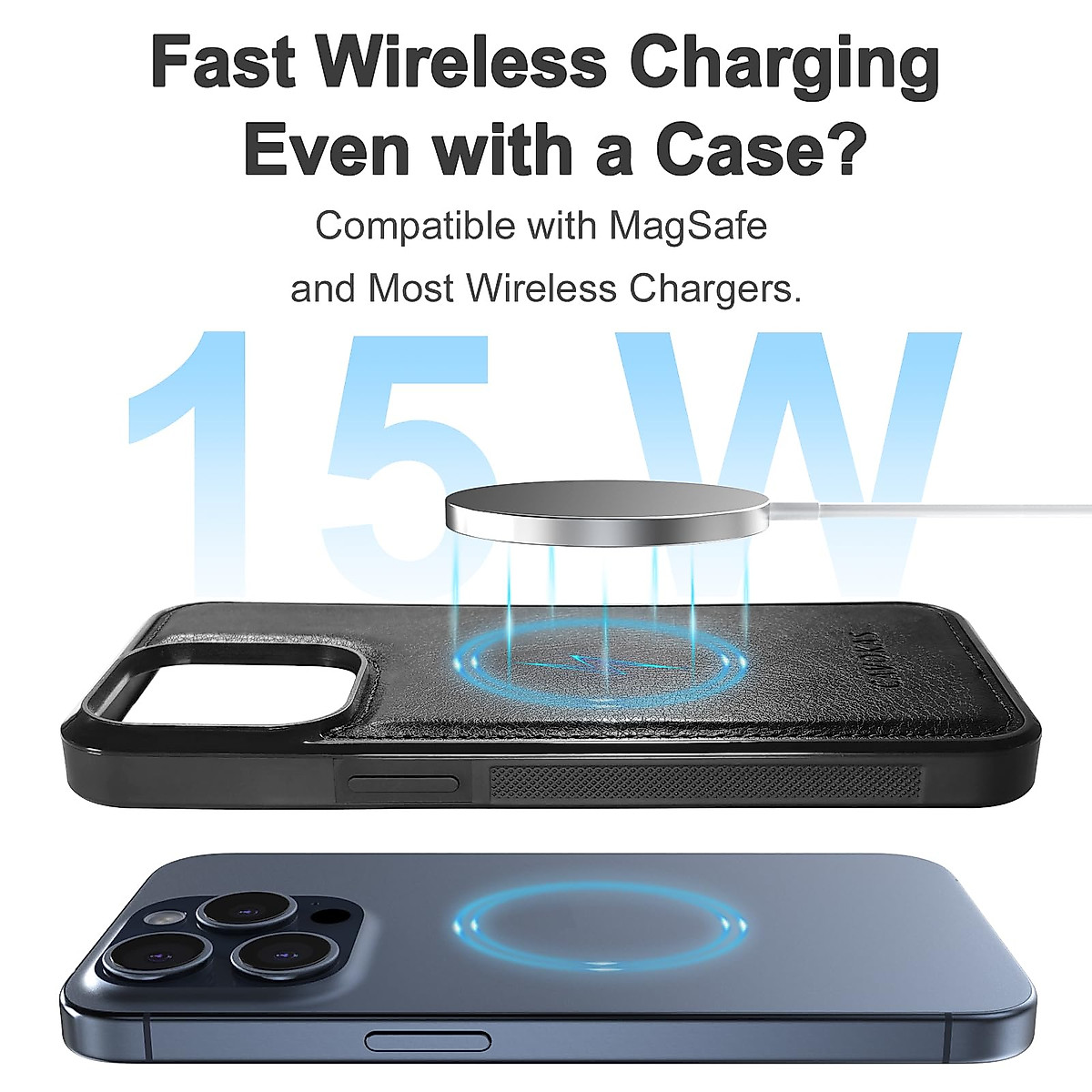 CAVOKAS Case Wallet for iPhone 15 Pro Max Wallet Case with Card Holder, Detachable Magnetic Leather Flip Case, Compatible with MagSafe Wireless Charging, Kickstand Shockproof Cover 6.7 Inch, Black