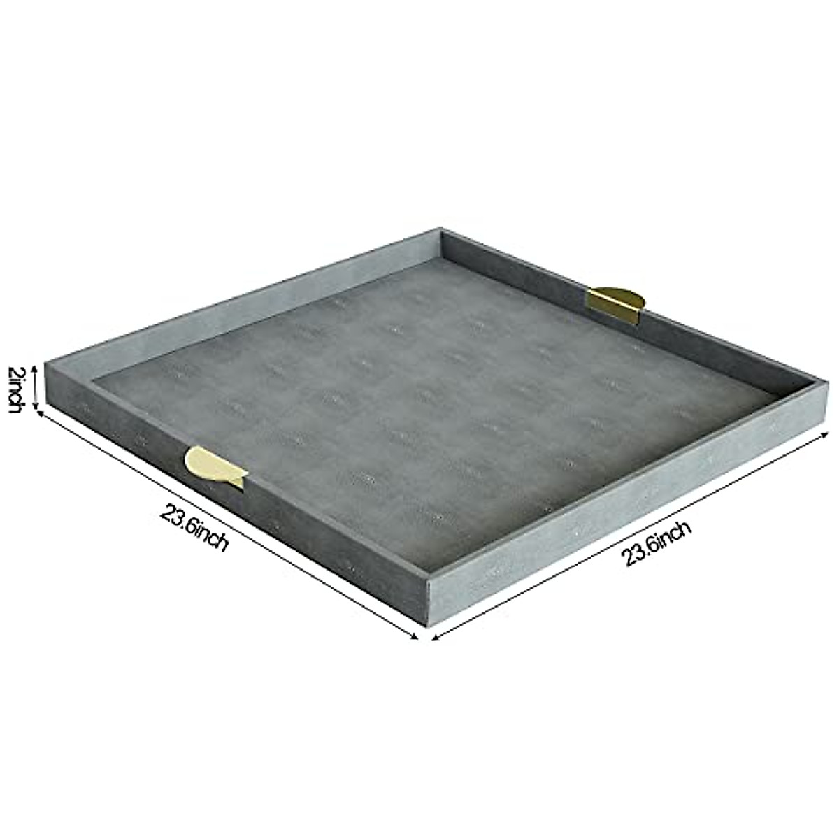 HofferRuffer Extra Large Square Serving Tray, Elegant Faux Leather Ottoman Tray with Gold Hardware Handles, Serve Tea, Coffee or Breakfast in Bed, 23.6 x 23.6 inches (Large Square)